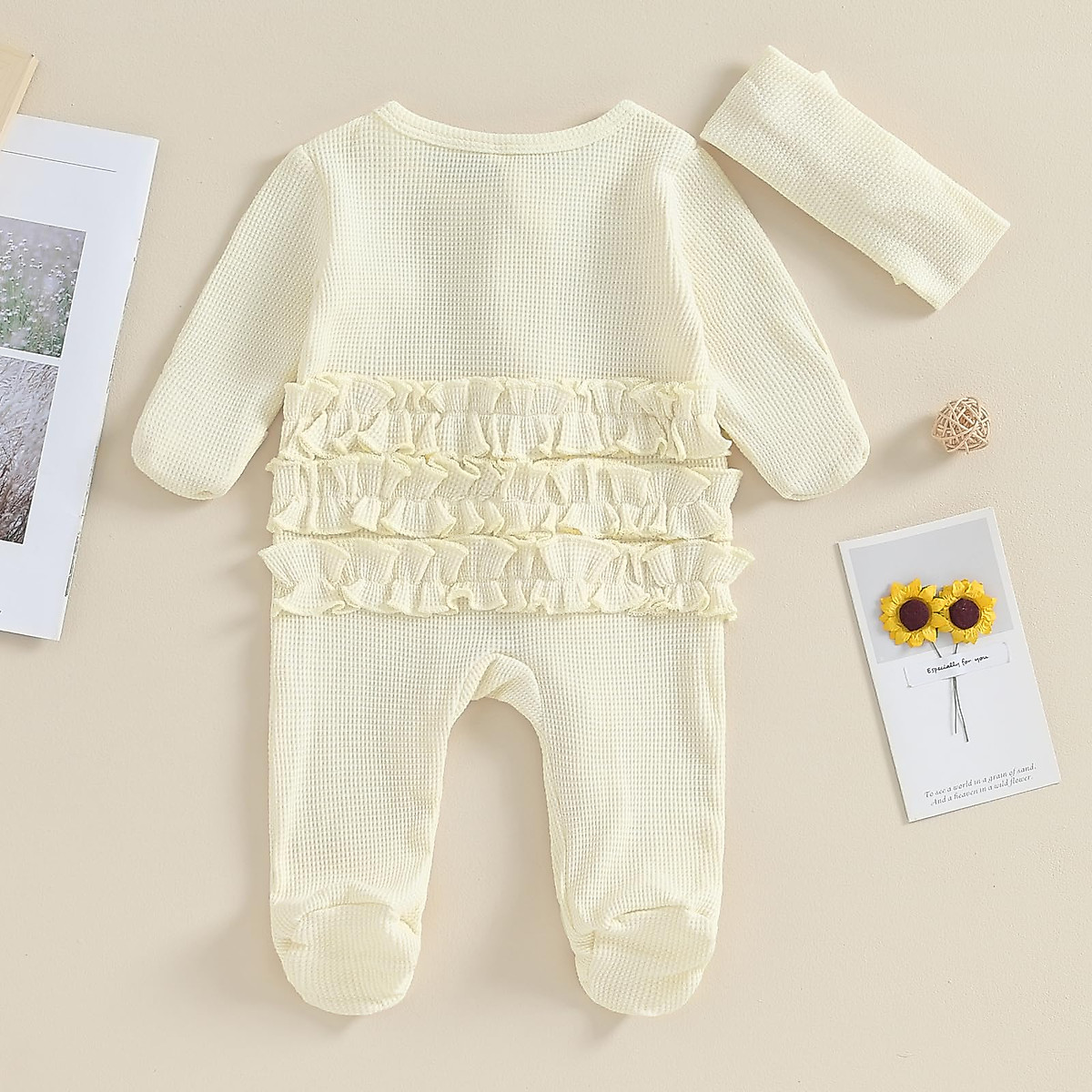 Newborn Baby Boy Girl Footie Romper Jumpsuit Zipper Solid Sleep And Play Pajamas One Piece Romper Jumpsuit Playsuit (Beige, Newborn)