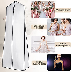 Woanger 6 Pcs 70.9" x 24" x 12" Bridal Wedding Gown Dress Garment Bag for Travel Large Garment Covers Hanging Foldable Non Woven Wedding Dress Bag for Storage Zipped Long Dress Cover (White)