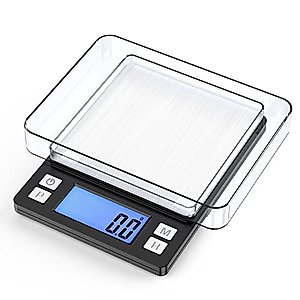 BOMATA Upgraded Small Food Scale with New Hold Function and Larger Display, 3000g/0.1g High Accuracy Digital Scale Grams and oz for Kitchen, Small Item, Jewelry, (2 Trays & Batteries Included)