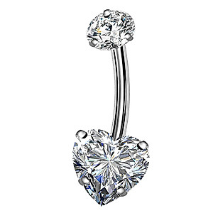 OUFER Titanium Belly Rings 14G G23 Solid Titanium Faceted Cubic Zirconia Heart Navel Rings Belly Button Body Piercing Jewelry
