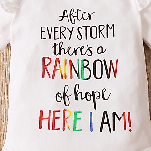 Infant Newborn Baby Girl Outfits Ruffle Letter Print Short Sleeve Romper Rainbow Skirts Set Floral Summer Clothes 3Pcs (White, 0-3M, 0_Month), 0-3 Months