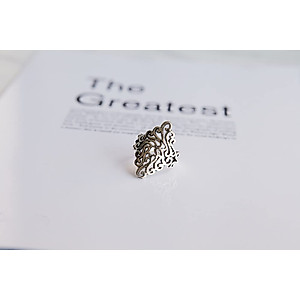 Dtja Filigree Vintage Statement Ring for Women Oxidized Boho Expandable Adjustable Totem Flower Leaves Open Wide Wrap Finger Rings Comfort Fit Bohemian Jewelry