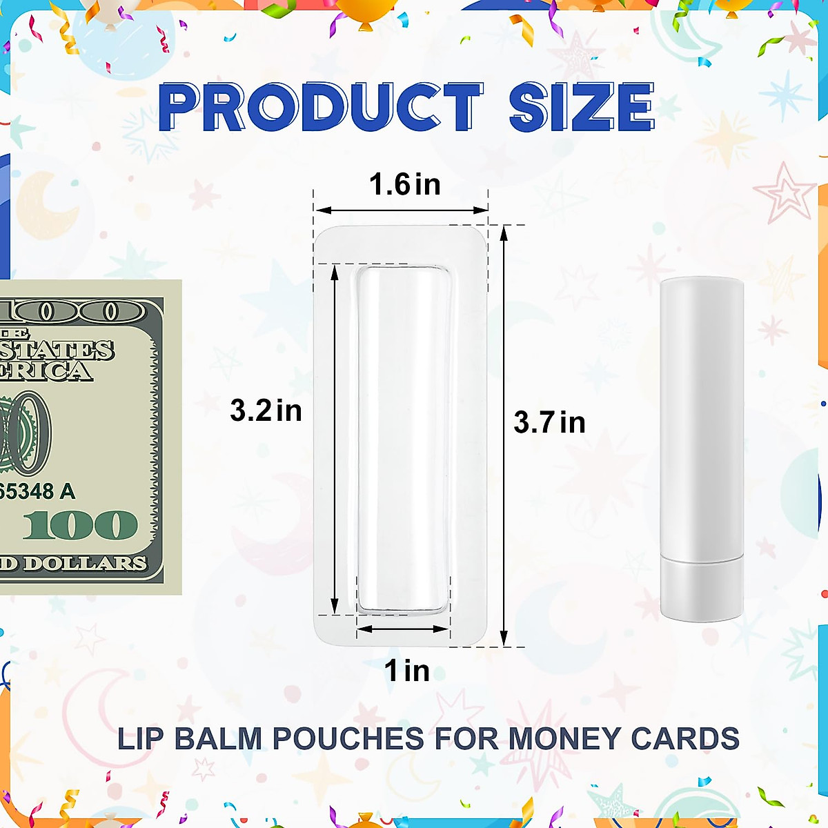 AYZTKUX 70 Packs Plastic Money Holder for Cash, Clear Lip Balm Pouches with Adhesive, Waterproof Money Holder for Cash Gift