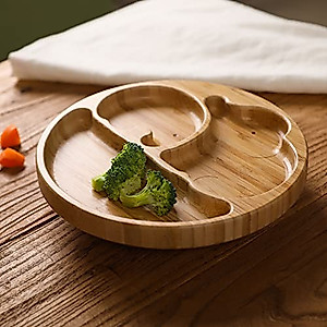 Suction Plates for Baby & Toddler, Bamboo Divided Platter Feeding Dishes with Silicone Fork& Spoon, All-Natural Baby Food Plate Stays for Baby-Led Weaning, Non-Slip Design