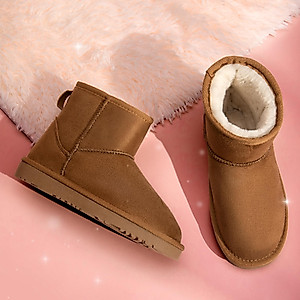 DREAM PAIRS Girls Boys Boots Kids Winter Ankle Faux Fur Lined Snow Shoes FuzzyClassic Kid's Low Boot for Toddler/Little Kid/Big Kid,Size 7 Toddler,Camel,KSB214-1