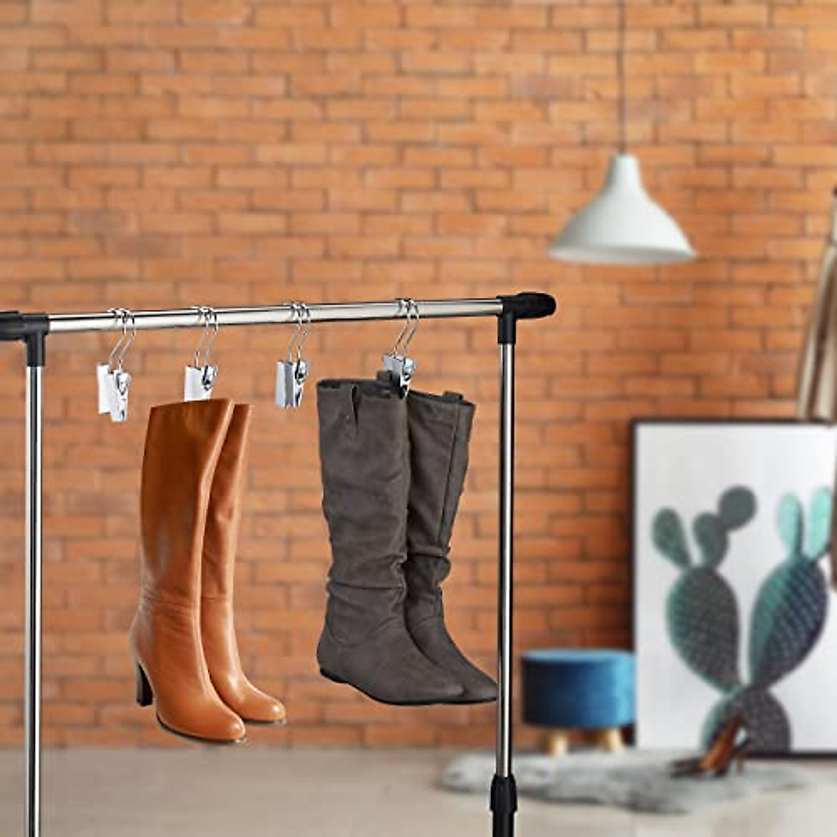 Relaxdays Boot Clips Set of 5 Double Clamp Rubberised Storage Boots & Hats Iron Boot Hanger Silver 5 Pieces
