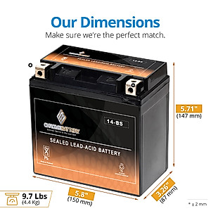 Chrome Battery YTX14-BS ATV Battery- Rechargeable, Factory sealed, Replacement for Honda TRX 500 420 450 350 300 Rubicon Foreman Rancher