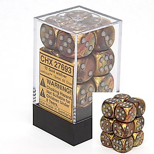 Chessex Dice d6 Sets: Lustrous Gold with Silver - 16mm Six Sided Die (12) Block of Dice