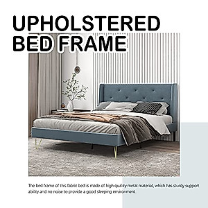 AGARTT Upholstered Platform Twin Size Bed Frame with Wingback Headboard No Box Spring Required No Noise Dark Grey Linen