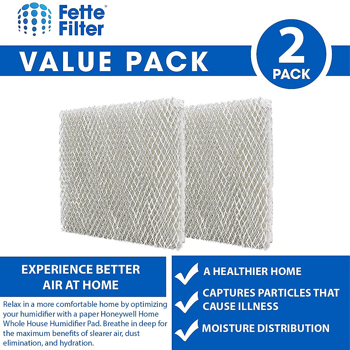 Fette Filter 2 Pack Whole House Humidifier Replacement Pads Compatible with Honeywell HC22P Also Compatible with Aprilaire Water Panel 10 Models 110 220 500 550 558 Humidifier