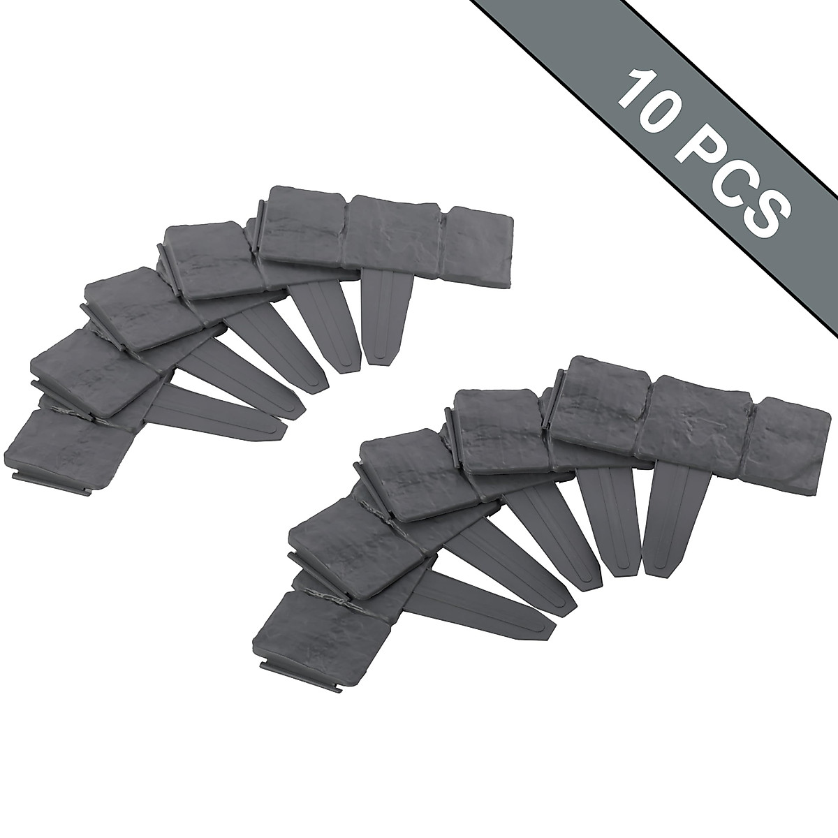 Gardenised Cobbled Stone Style Outdoor Lawn Edging Gate 10pk Interlocking Stakes, Gray