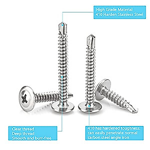 OIZEN 410PCS 410 Stainless Steel Self Drilling TEK Screw Assortment Kit (Silver),Hex Washer Head & Wafer Head Screws,Multiple Length
