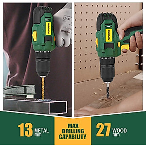 Cordless Drill, 20V MAX 1/2 inch Compact Drill Driver Kit, 2.0Ah Lithium-Ion Battery with Fast Charger, Metal Chuck, 398 In-lbs Torque, 18+1 Position Clutch, 17pcs Drill/Driver Bits - BHD750D