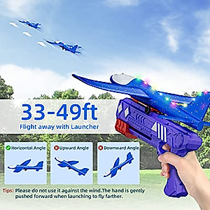 Ceekan 3-Pack LED Airplane Toy, Foam Glider with Plane Launcher - Catapult Plane with 2 Flight Modes, Kids Gifts Flying Toy for 3 4 5 6 7 8 9 10 11 12 Year Old Boys Girls