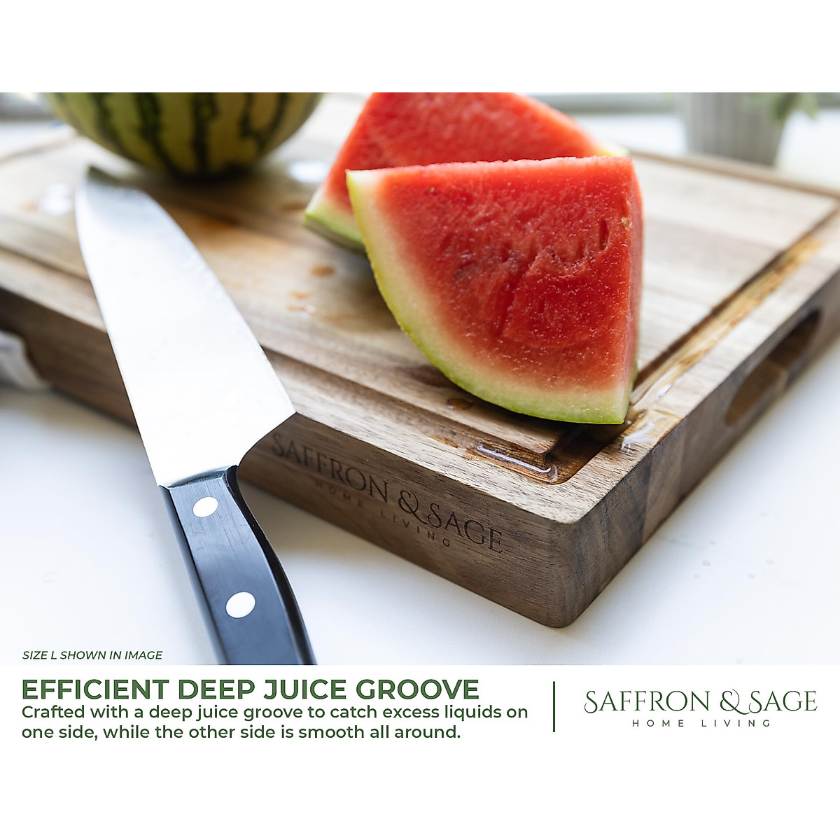 Saffron & Sage Extra Large Wood Cutting Board - Thick 23 x 17 x 1.5 Inch Acacia Wooden Cutting Boards for Kitchen use with Deep Juice Groove, Reversible Chopping Board Doubles as a Charcuterie Board