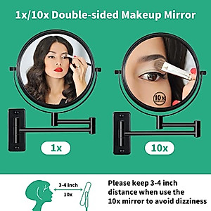 yinjupu Wall Mounted Makeup Mirror - 8-inch Double-Sided Magnifying Mirror with 360-Degree Rotation and Telescopic Lighting for Home Bathroom Shaving Vanity (Black)
