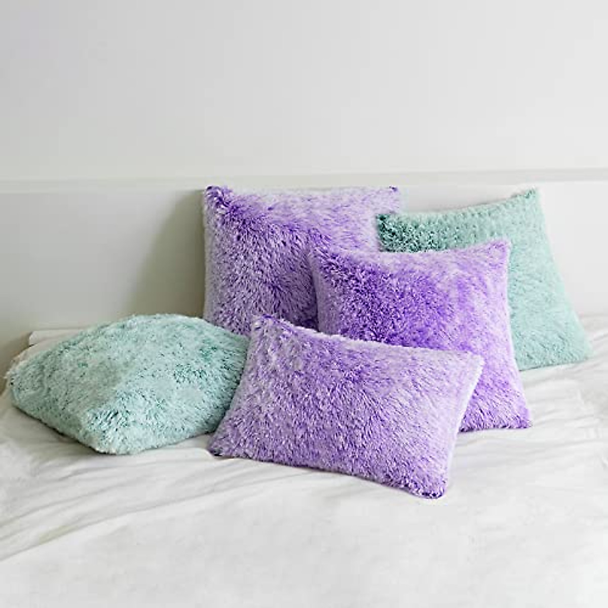 MIULEE Pack of 2 Ultra Soft Fluffy Throw Pillow Covers Decorative Plush Shaggy Double-Sided Faux Fur Pillow Cases Cushions Covers for Sofa Bedroom Car 20x20 Inch Purple Ombre