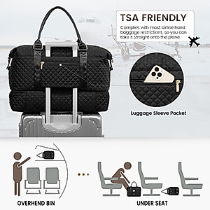 LOVEVOOK Travel Duffle Bag, Weekender Bags for Women with Shoe Compartment, Carry on Bag with Toiletry Bag, Gym Bag with Wet Pocket, Hospital Bags for Labor and Delivery, Black