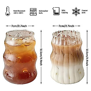 URMAGIC 2 Pcs Creative Glass Cups,18 Oz Vintage Drinking Glasses,Wave Shape Glass Cups,Bubble Glasses,Bubble Cups,Iced Coffee Glasses,Cute Glass Cup,Aesthetic Cups,Milk Cups,Ribbed Beverage Cups