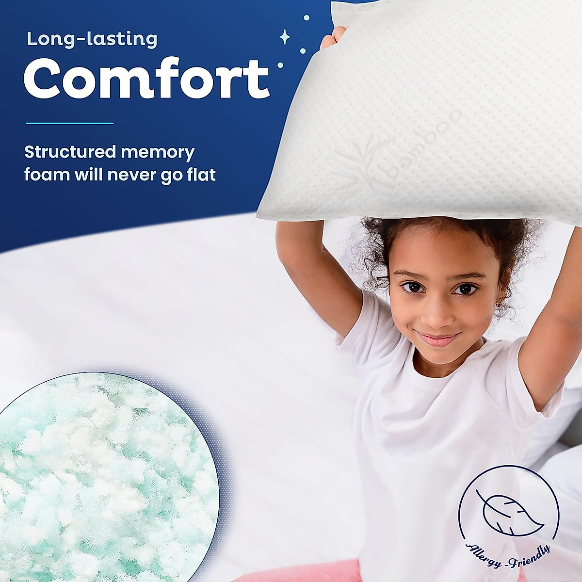 Snuggle-Pedic Toddler Pillow for Travel & Camping - USA Made Shredded Memory Foam Pillows w/Cooling Cover - Kids Pillow