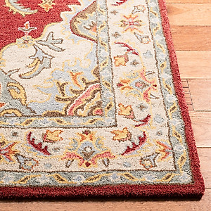 SAFAVIEH Antiquity Collection Area Rug - 8' x 10', Red & Grey, Handmade Traditional Oriental Wool, Ideal for High Traffic Areas in Living Room, Bedroom (AT520Q)