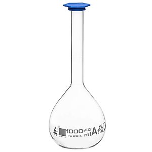 EISCO Volumetric Flask, 1000ml - Class A, ASTM - Snap Cap - White Graduation Mark, Tolerance ±0.300ml