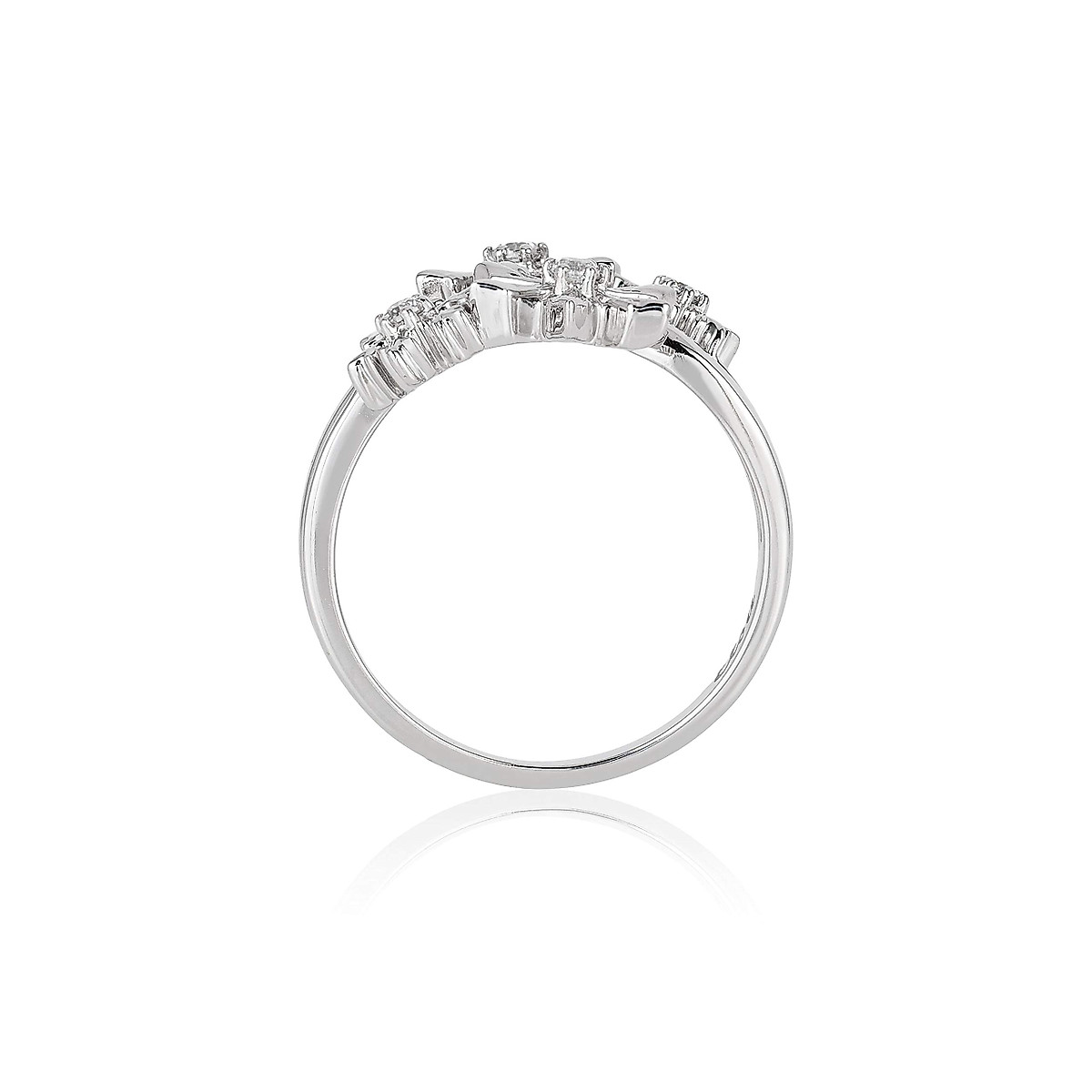 Jewelili Enchanted Disney Fine Jewelry Sterling Silver With 1/10 Cttw Diamonds Elsa Snowflake Ring, Size 5