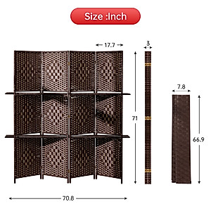 Room Divider 4 Panels Wood Frame Foldable Portable Separator Screen Folding Wall Dividers with Removable Storage Shelves for Home Living Room,Brown
