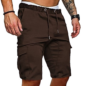 Men's Elastic Waist Multi Pockets Shorts Lightweight Military Cargo Short Pants Drawstring Relaxed Fit Army Short (Brown,4X-Large)