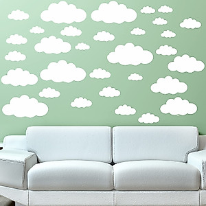 White Clouds for Ceiling Wall Decals, 31Pcs Mixing Size Colud Decal for Kids Bedroom Home Decor Vinyl Cloud Nursery Decals Stickers Baby Room Cloud Wallpaper Art Decoration Poster