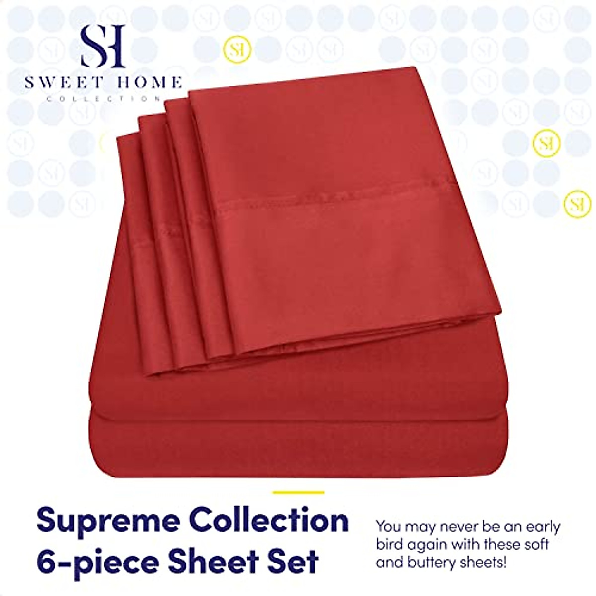 Queen Sheets Red - 6 Piece 1500 Supreme Collection Fine Brushed Microfiber Deep Pocket Queen Sheet Set Bedding - 2 Extra Pillow Cases, Great Value, Queen, Samba Red