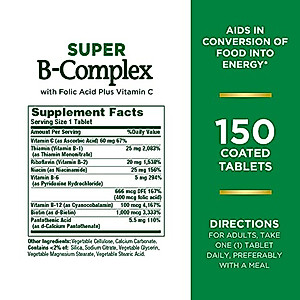 Nature’s Bounty Super B Complex with Vitamin C & Folic Acid, Immune & Energy Support, 150 tablets