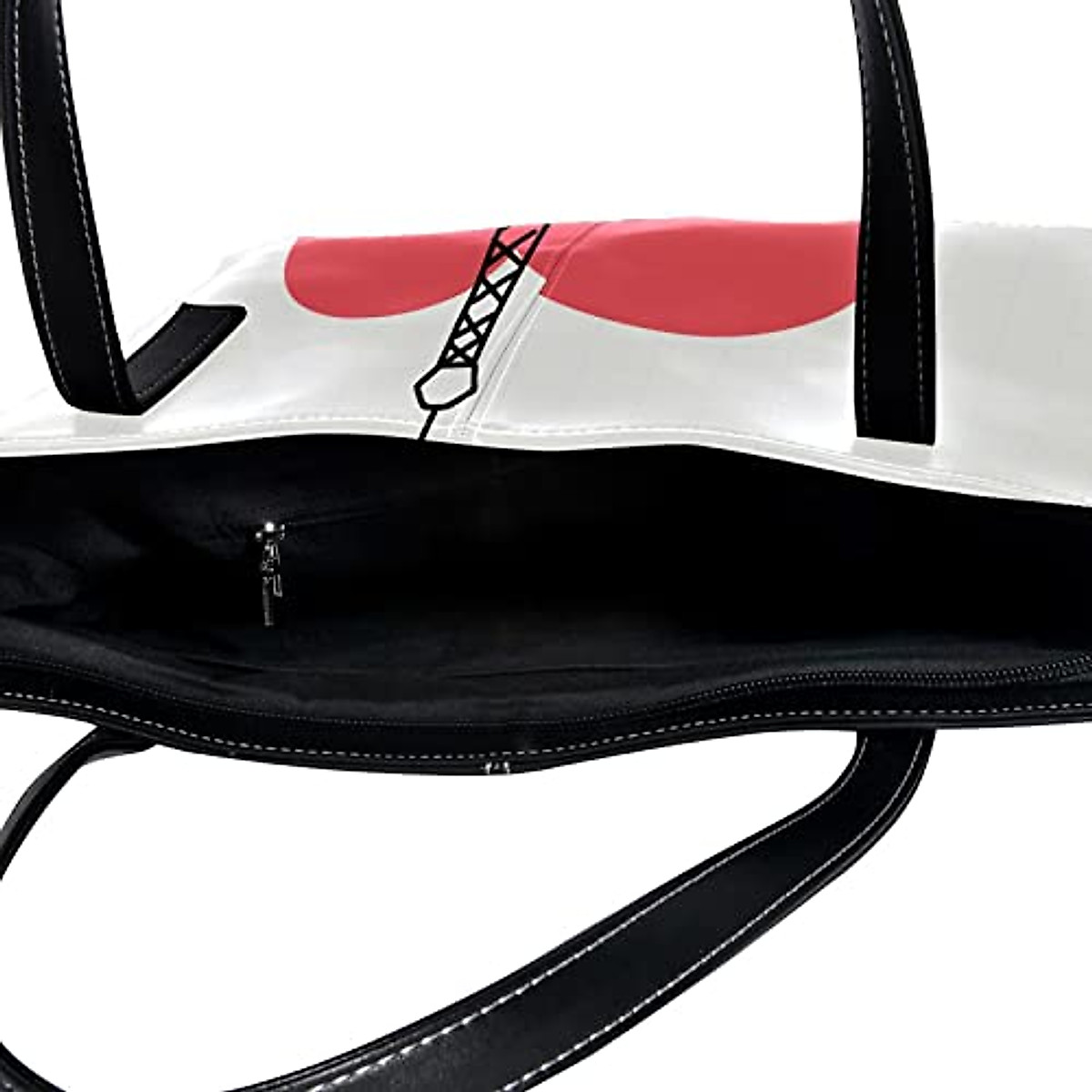 Simple Eiffel Tower with Red Heart Tote Bag for Women Girls, Leather Shoulder Bag with Inside Pockets, Zip Top Handbags