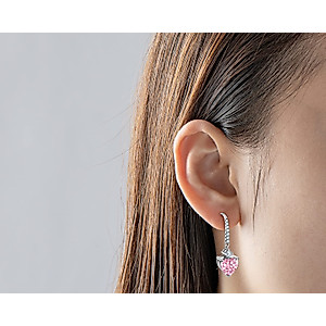 Heart Hoop Earrings for Women Sterling Silver Earring Pink Cubic Zirconia Diamond Dangling Anniversary Birthday Christmas Gifts for Her Hypoallergenic