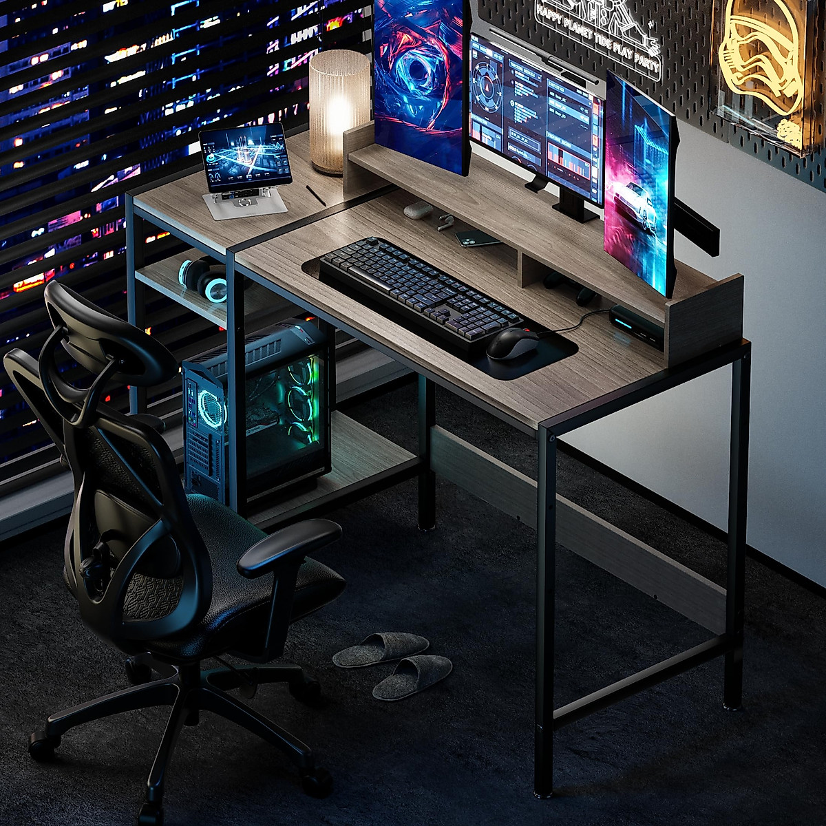 Computer Desk - 47” Gaming Desk, Home Office Desk with Storage, Small Table with Monitor Stand, Adjustable Storage Space, Modern Design Corner Table