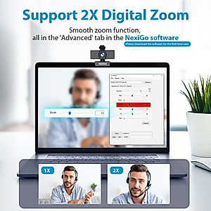 NexiGo N60 1080P Webcam with Microphone, Adjustable FOV, Zoom, Software Control & Privacy Cover, USB HD Computer Web Camera, Plug and Play, for Zoom/Skype/Teams, Conferencing and Video Calling