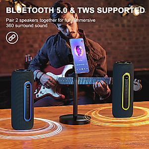 Bobtot Portable Bluetooth Speaker Wireless Speaker, TWS Stereo Sound Bluetooth 5.0 Waterproof IPX5 Built-in Mic with RGB Lights for Home Indoors and Outdoors Party…