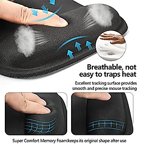 Mouse Pad with Wrist Support, Memory Foam, Non-Slip Rubber Base, Ergonomic Mousepad with Wrist Rest - Pain Relief, Comfortable Computer Mouse Pad for Laptop, Gaming & Office