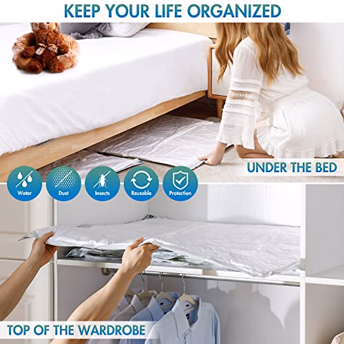 TAILI 8 Pack Vacuum Storage Bags for Comforter and Blankets, Jumbo Vacuum Seal Bags for Bedding 40x31 Inch, Space Saver Bags for Clothes, Pillows, Saving More Closet Space