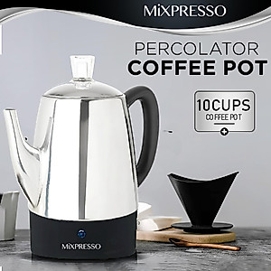 Mixpresso Percolator Coffee Pot Electric 10 Cup, Stainless Steel Coffee Maker, Coffee Percolator Electric With Keep Warm Function, 10 Cups Stainless Steel Percolator With Coffee Basket