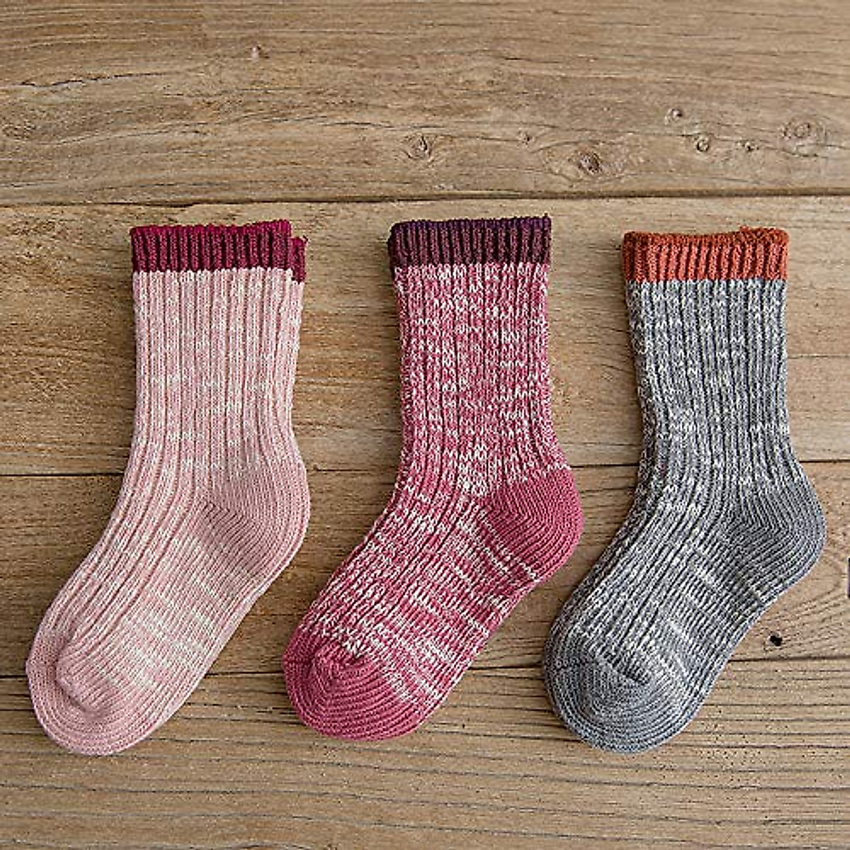 Baby Boys Girls Socks - 3 Pairs Toddler Thick Warm Seamless Chunky Knit Cotton Socks Kid Cotton Crew Socks (S(1-3Y), Girls)