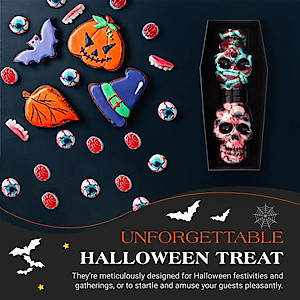 Purple Plum Halloween Trick or Treat Candies | Brain and Eyeball Gummies in Skull Shaped Candy Jars with Coffin Box | Spooky Sweets | Perfect For Halloween