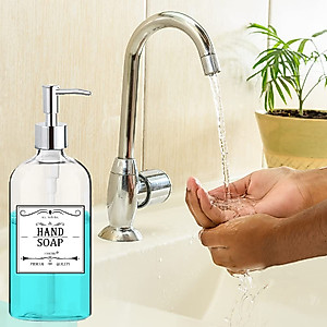 Clear Soap Dispenser with Rust Proof Pump, Waterproof Labels (2 Pack,16 Oz), Soap Dispenser Bathroom, Plastic Hand Soap Dispenser Dish Soap Dispenser for Kitchen, Premium Thick Soap Pump Bottles