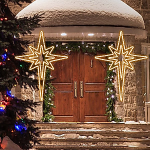 GLOWNOVA Large 43"x32" Twinkle Bethlehem Star Neon Motif Pre-lit 216 Super-Bright LED Outdoor Christmas Decoration with 11 Functions and Timer Waterproof for Outdoor Home Party Wall(Warm White)