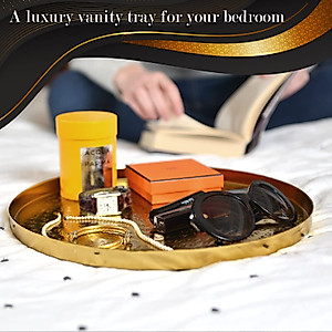 Walbrook Round Gold Tray, 13" - Gold Serving Tray, Luxury Decorative Tray, Coffee Table Tray, Gold Decor, Jewelry Tray, Ottoman Tray, Gold Perfume Tray, Round Tray, Vanity Tray, Bar Tray, Drink Tray