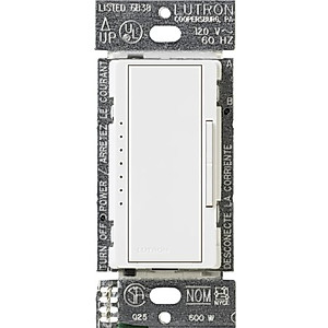 Lutron Maestro Digital Dimmer Switch for Incandescent Bulbs, 600-Watt Single-Pole/Multi-Location, MA-600-WH, White
