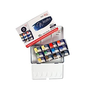 Rosa Gallery Professional Watercolor Paint Set, 12 Water Colors of 2.5 ml, High Lightfastness Paints Kit for Artists, Adult, Lightweight and Portable Metal Case