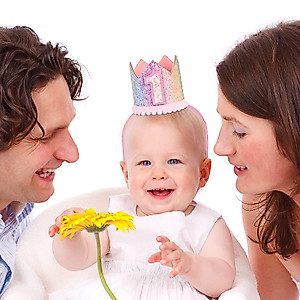 BoKin Rainbow Gradient 1st Birthday Crown, Baby's First Birthday Photo Props and Party Decorations for Girls