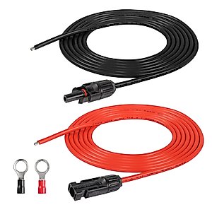 SinLoon 10AWG Solar Extension Cable,1 Pair 10 Gauge PV Solar Panel Bare Cord IP67 Waterproof Male to Female Solar Power Cable with 2 O Ring Terminal,for Solar Panel Wire (10AWG 10FT)