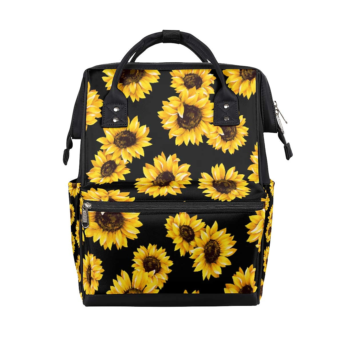 TropicalLife Sunflower Art Painting Diaper Backpack Large Capacity Baby Bags Multi-Function Zipper Casual Travel Backpacks for Mom Dad Unisex